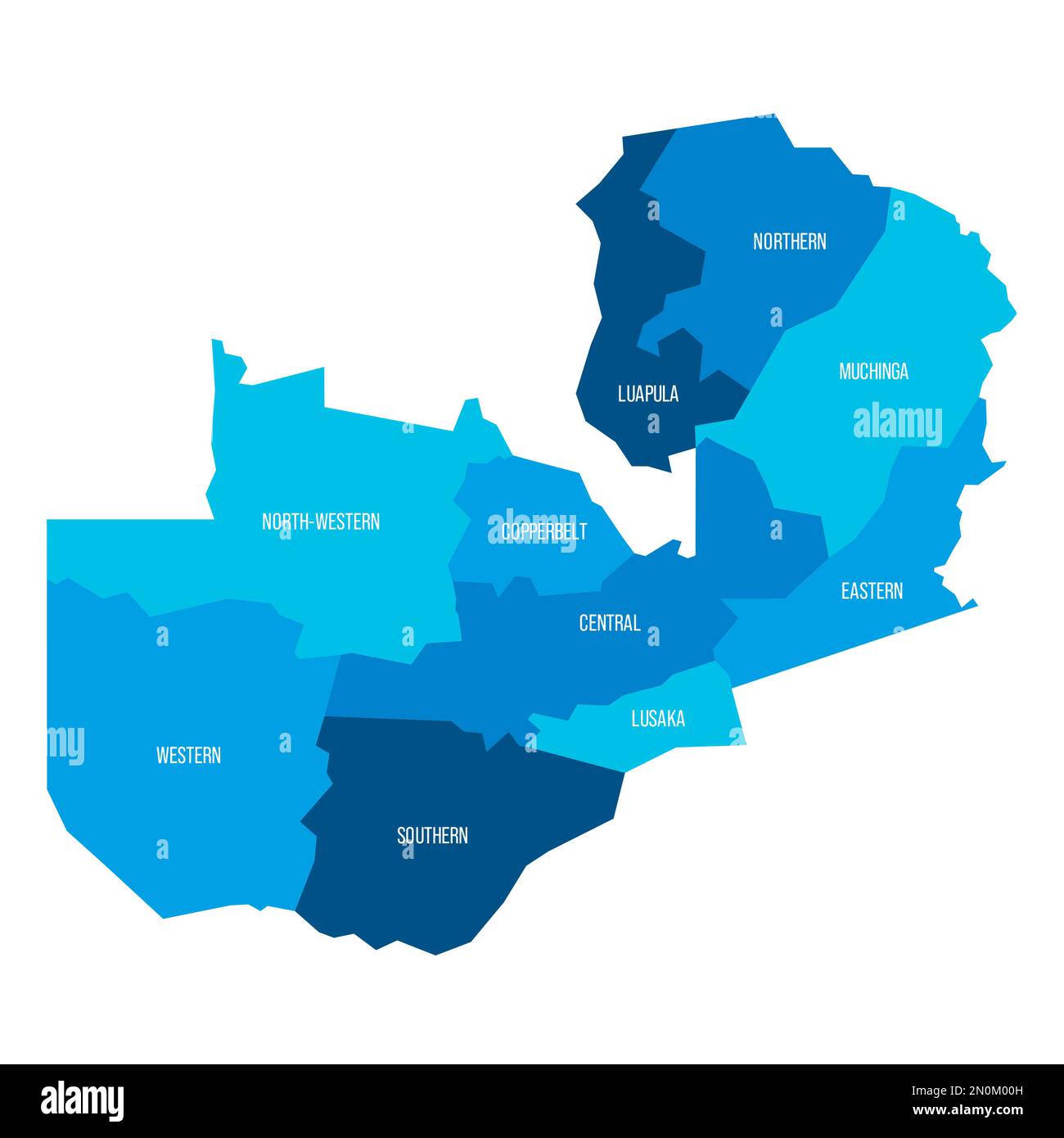 Zambia political map of administrative divisions - provinces. Flat blue ...