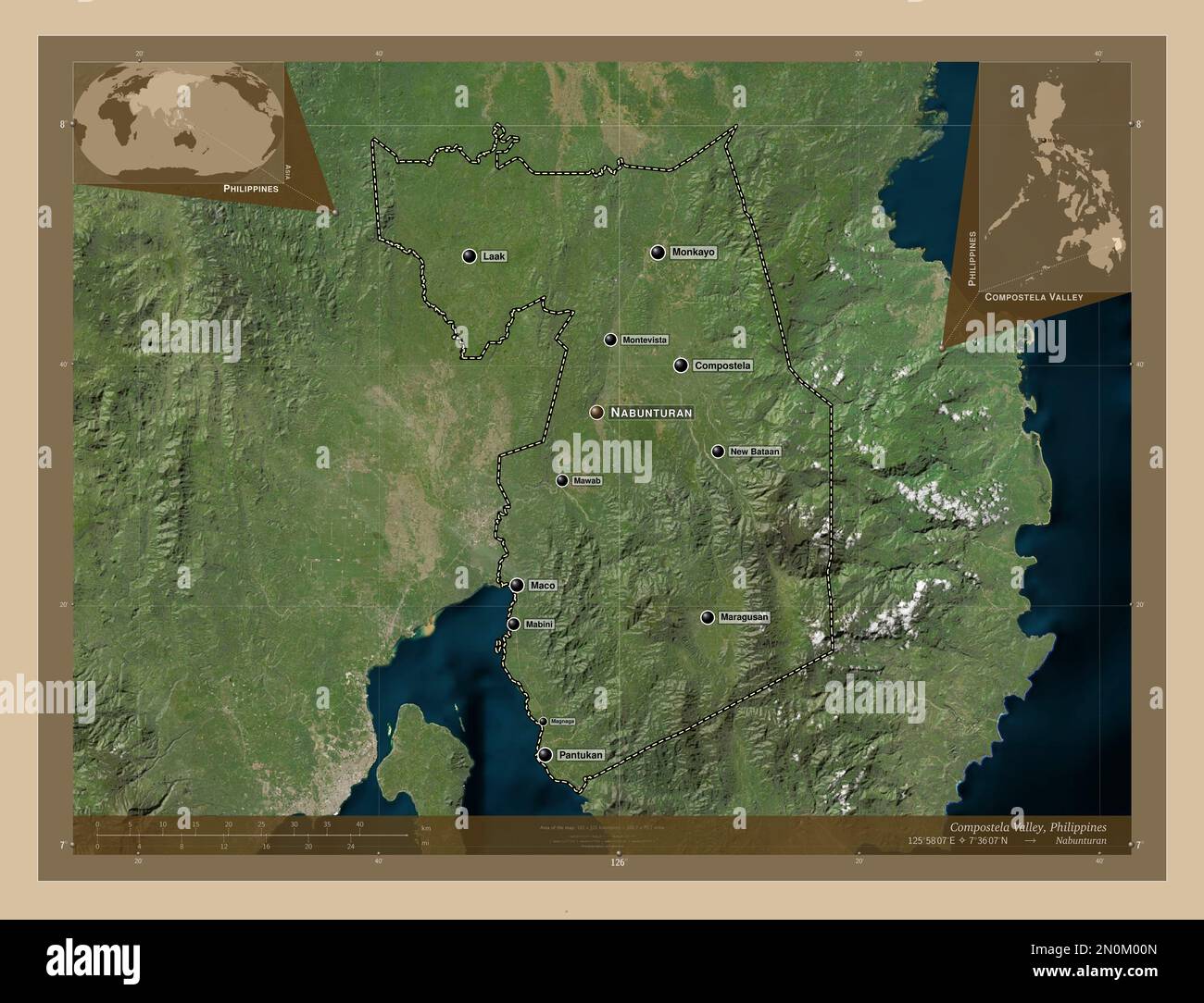 Compostela Valley, province of Philippines. Low resolution satellite ...