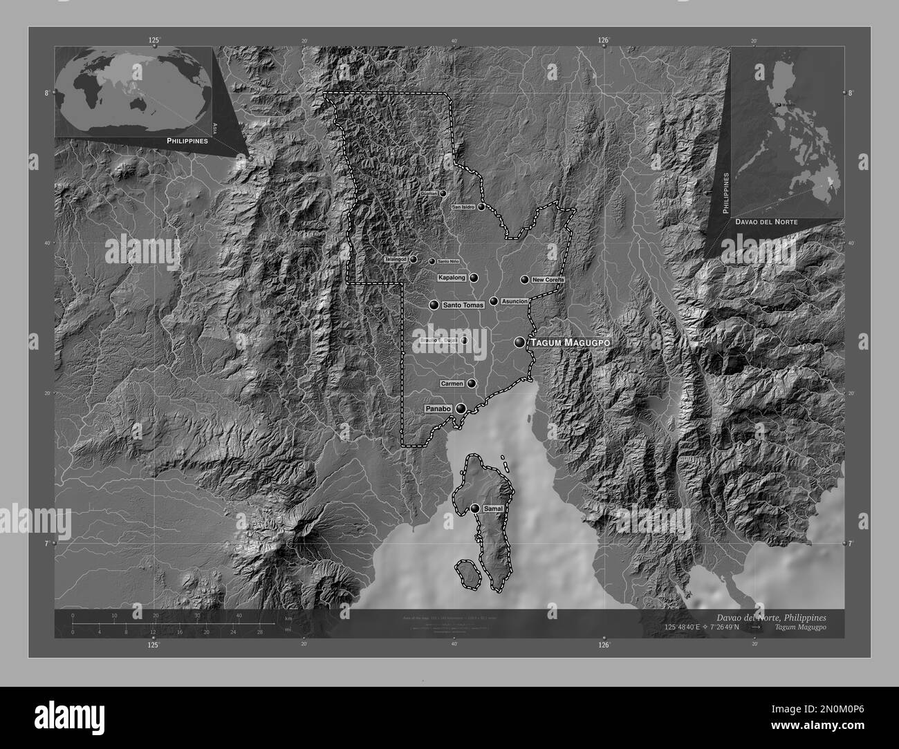 Davao del Norte, province of Philippines. Bilevel elevation map with ...