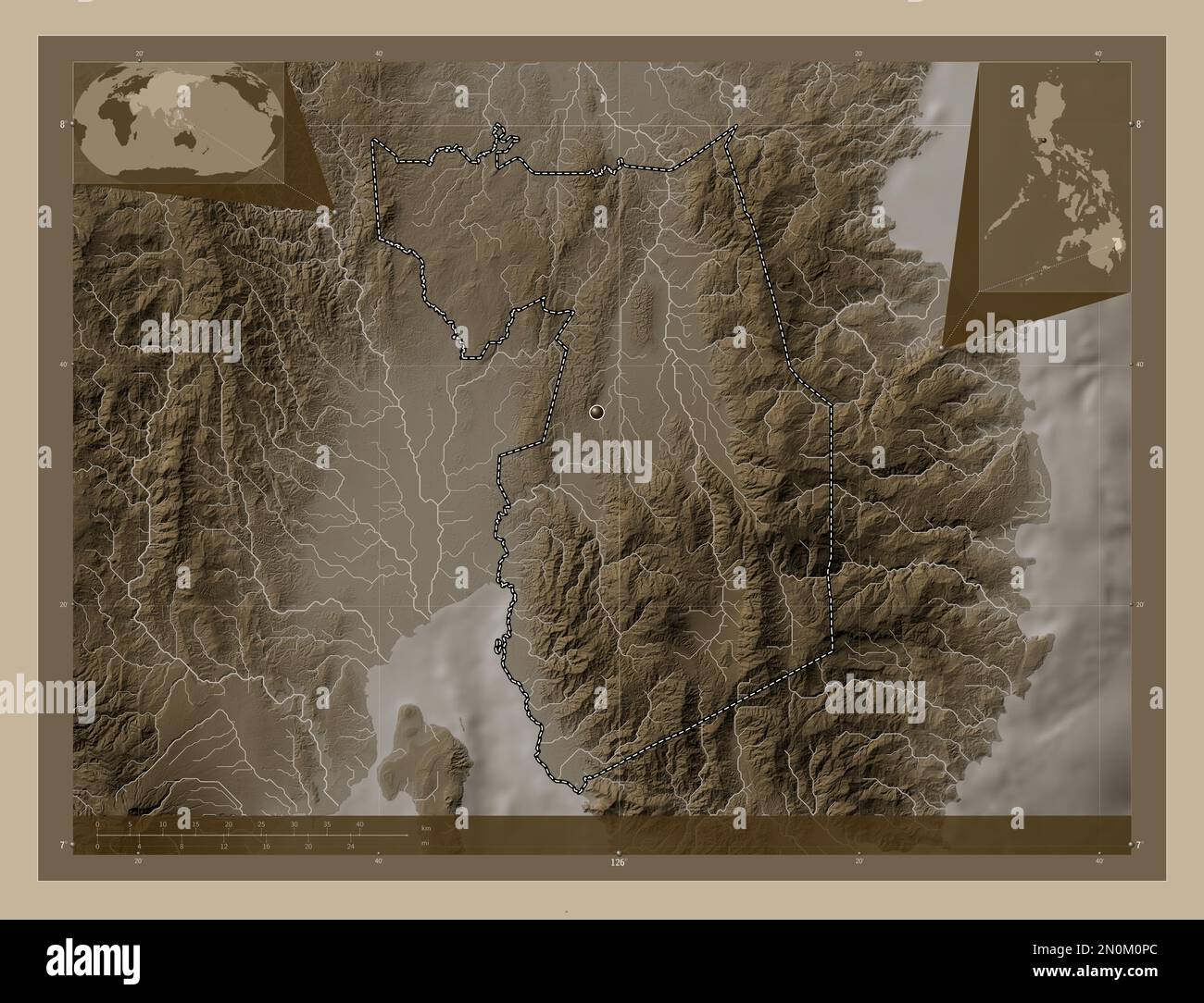 Compostela Valley, province of Philippines. Elevation map colored in ...