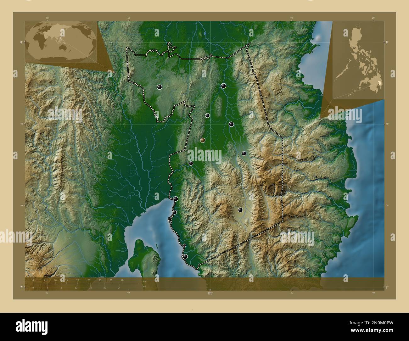Compostela Valley, province of Philippines. Colored elevation map with ...