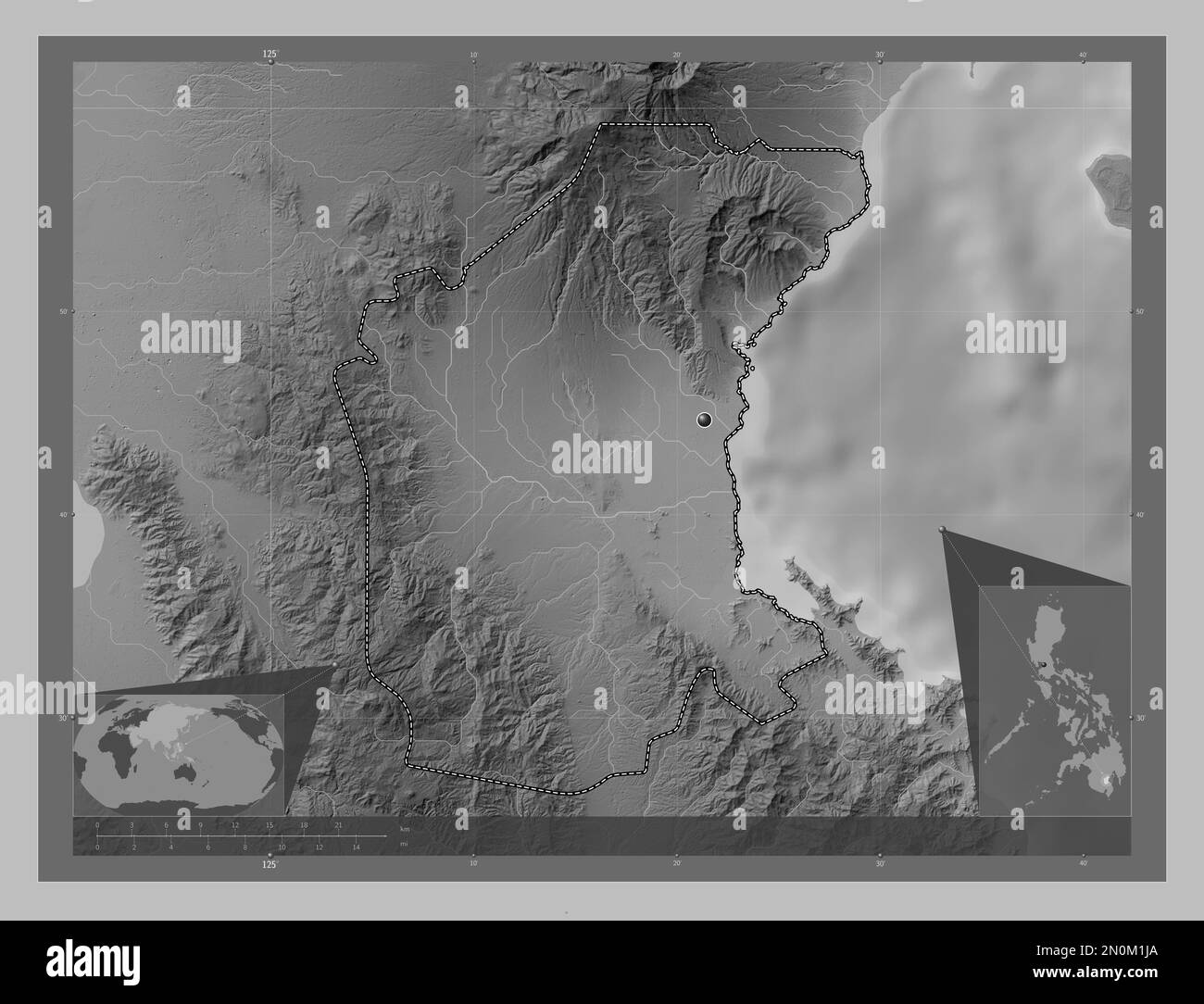 Davao del Sur, province of Philippines. Grayscale elevation map with ...