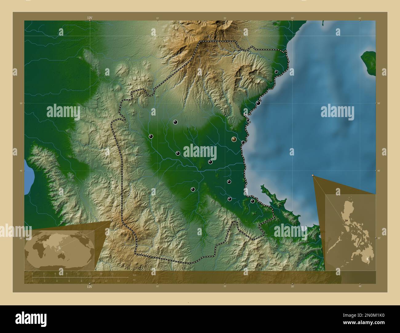 Davao del Sur, province of Philippines. Colored elevation map with ...