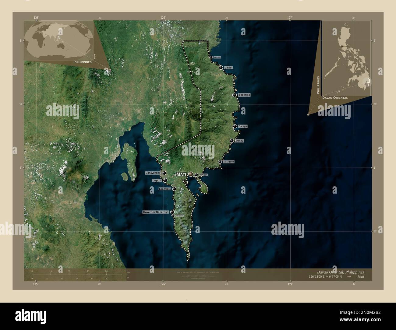 Davao Oriental, province of Philippines. High resolution satellite map ...