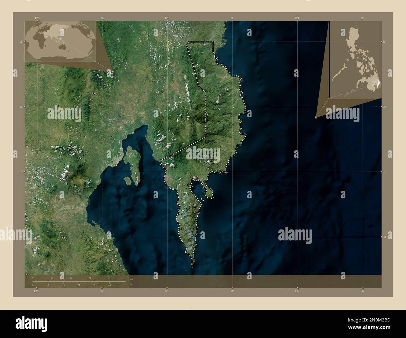 Davao Oriental, province of Philippines. High resolution satellite map ...