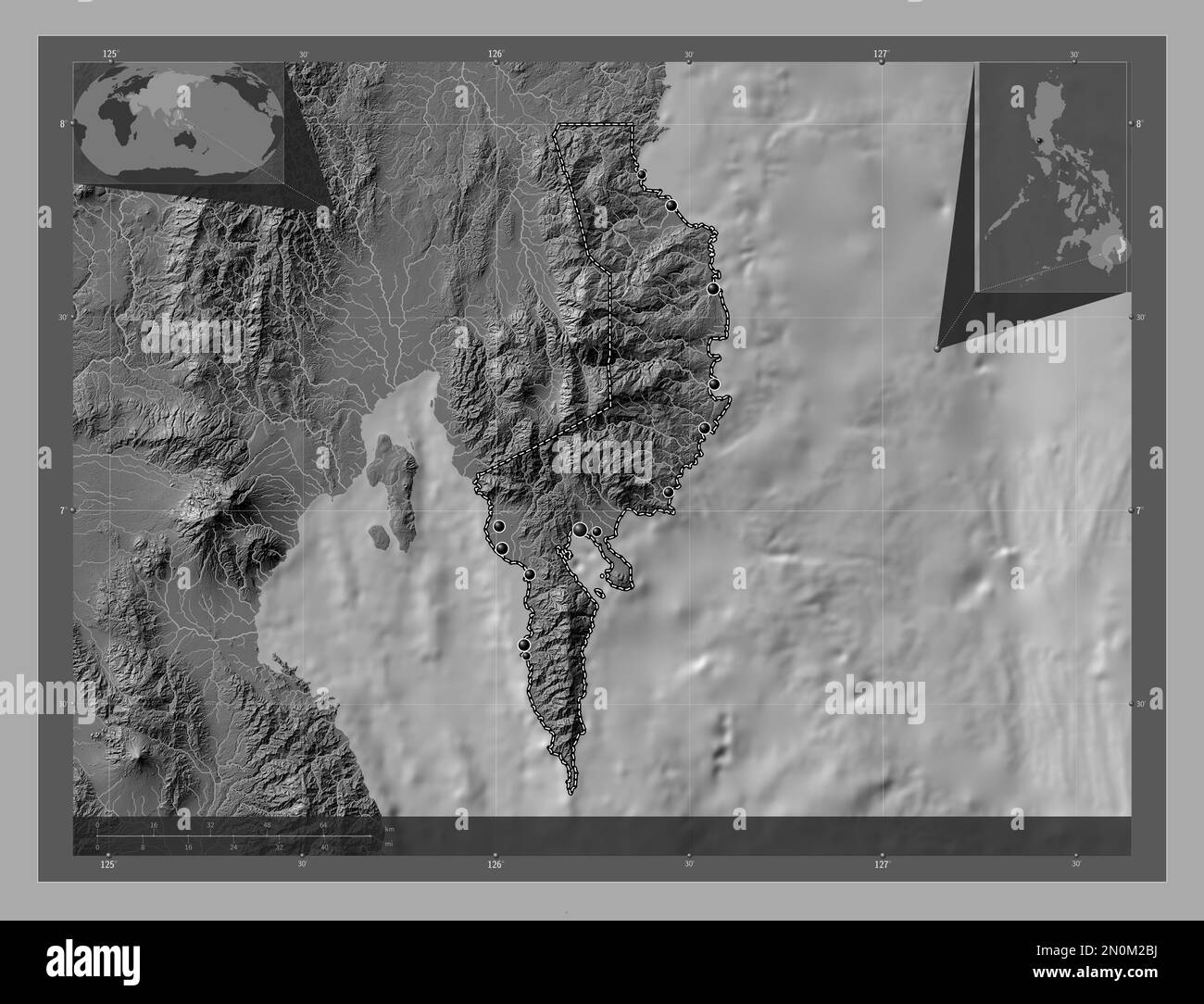 Davao Oriental, province of Philippines. Bilevel elevation map with ...