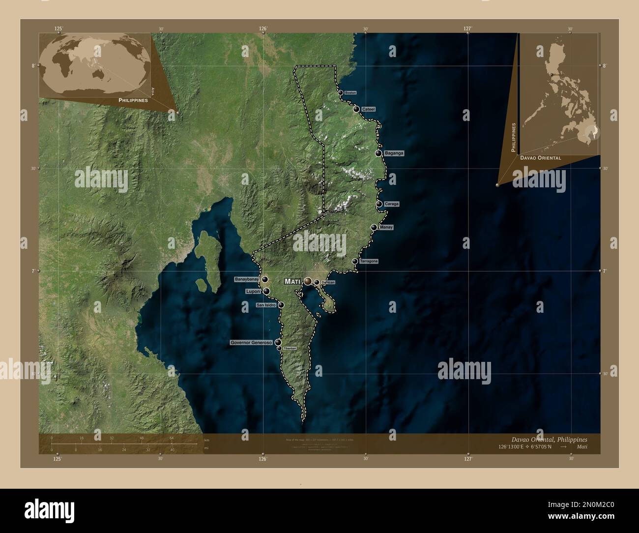 Davao Oriental, province of Philippines. Low resolution satellite map ...