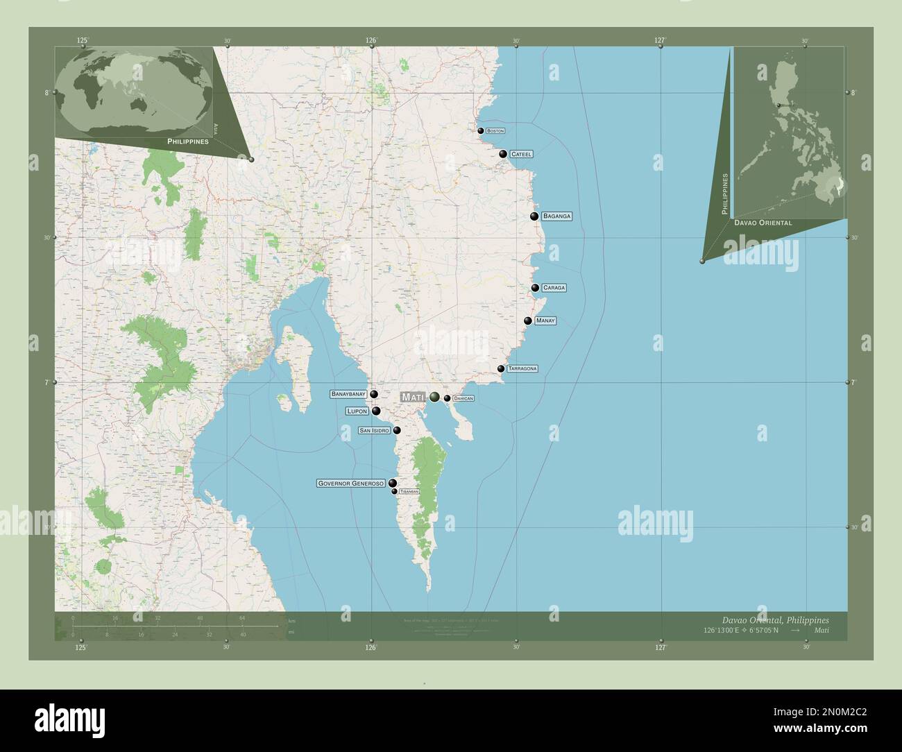 Davao Oriental, province of Philippines. Open Street Map. Locations and ...