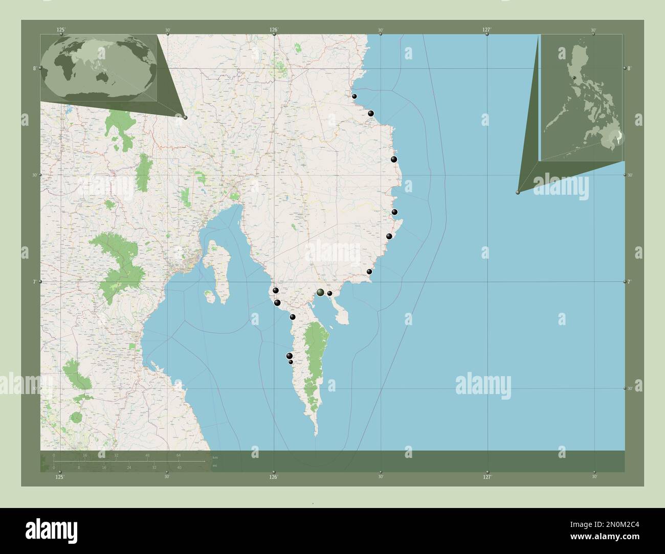 Davao Oriental, province of Philippines. Open Street Map. Locations of major cities of the ...