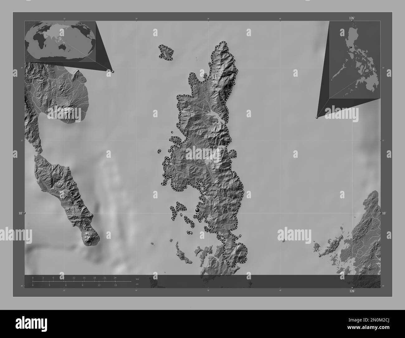 Dinagat Islands, province of Philippines. Bilevel elevation map with ...