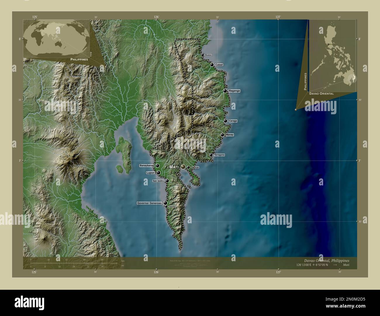 Davao Oriental, province of Philippines. Elevation map colored in wiki ...