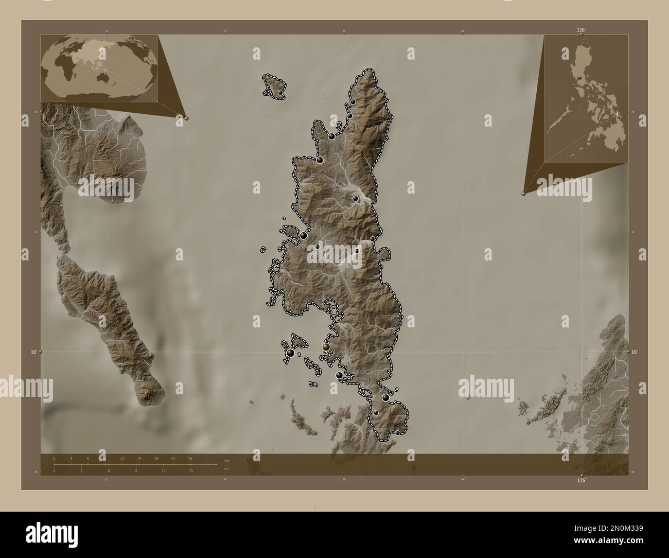 Dinagat Islands, province of Philippines. Elevation map colored in ...