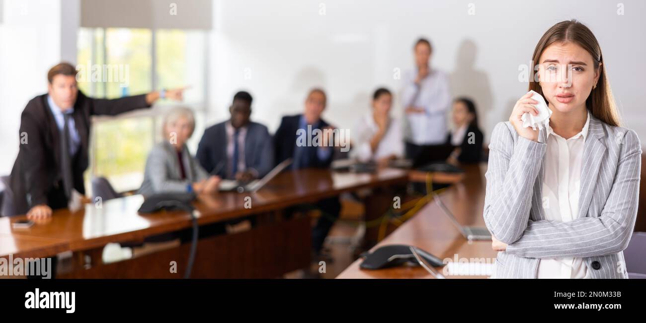 Portrait of young woman manager crying in meeting room Stock Photo - Alamy