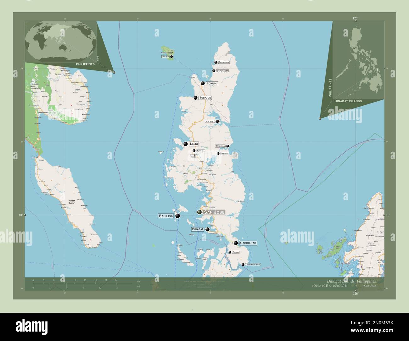 Dinagat Islands, province of Philippines. Open Street Map. Locations ...