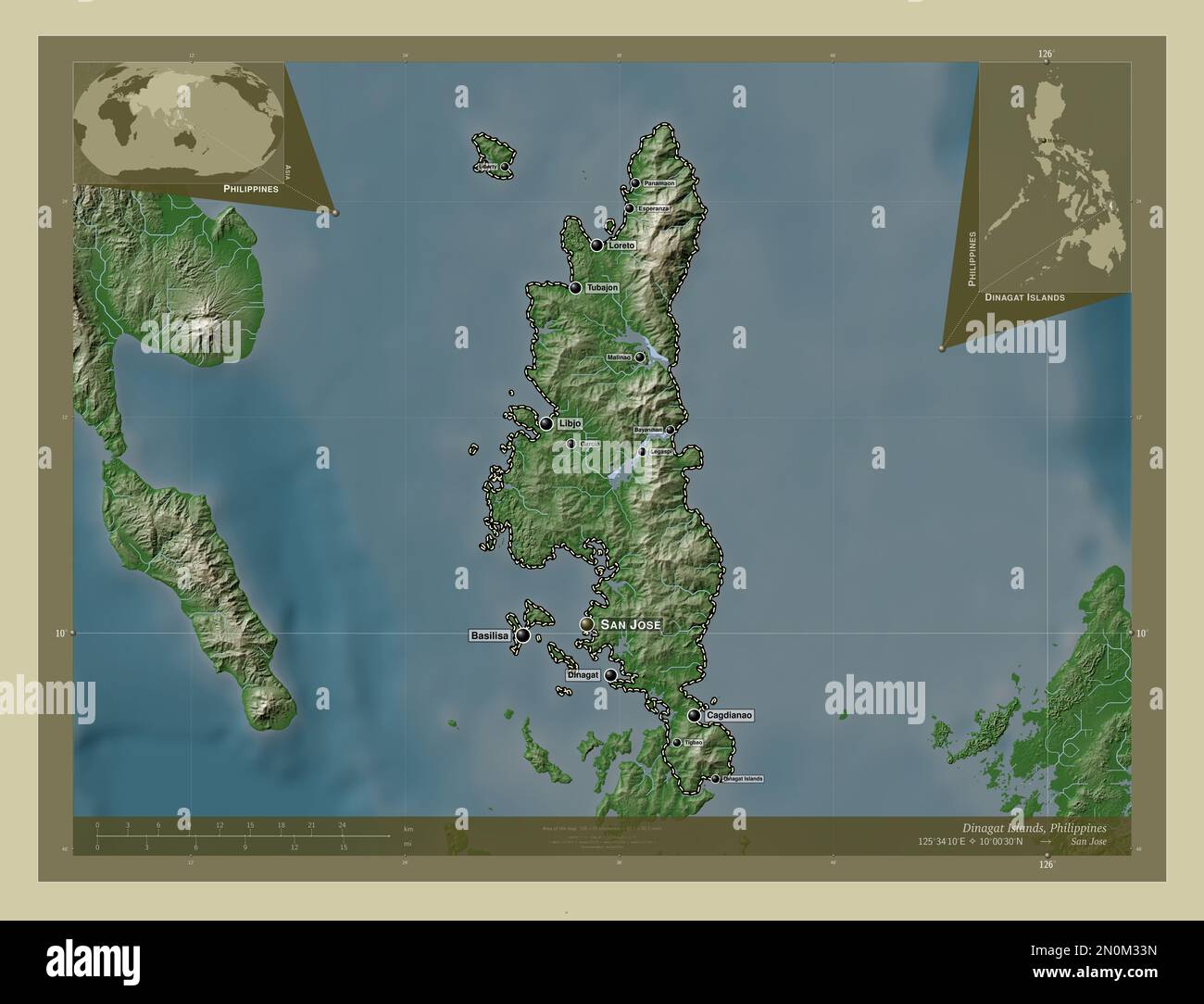 Dinagat Islands, province of Philippines. Elevation map colored in wiki ...