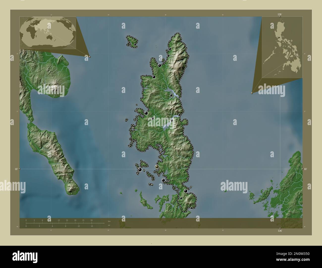 Dinagat Islands, province of Philippines. Elevation map colored in wiki ...