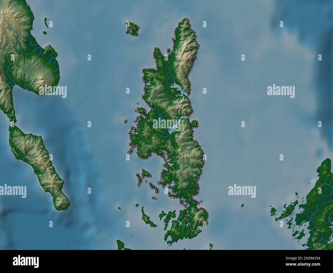 Dinagat Islands, province of Philippines. Colored elevation map with ...