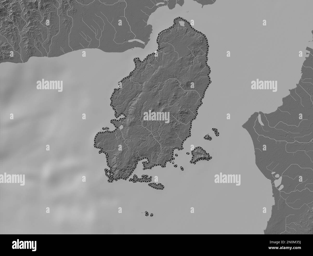 Guimaras, province of Philippines. Bilevel elevation map with lakes and ...