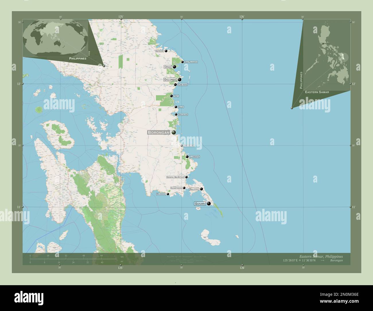 Eastern Samar, province of Philippines. Open Street Map. Locations and ...