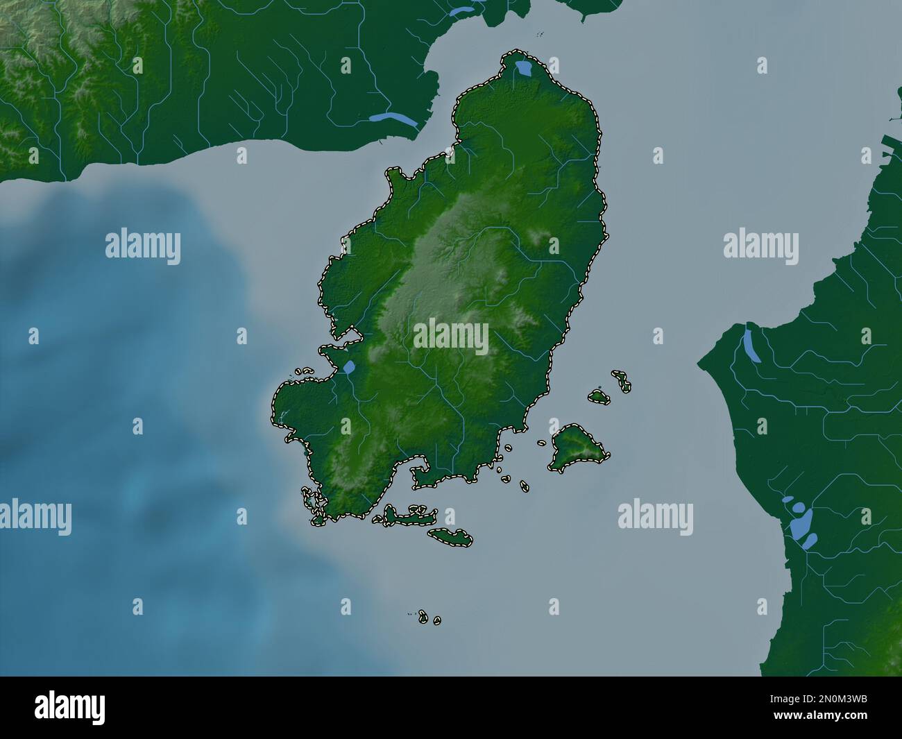 Guimaras, province of Philippines. Colored elevation map with lakes and ...