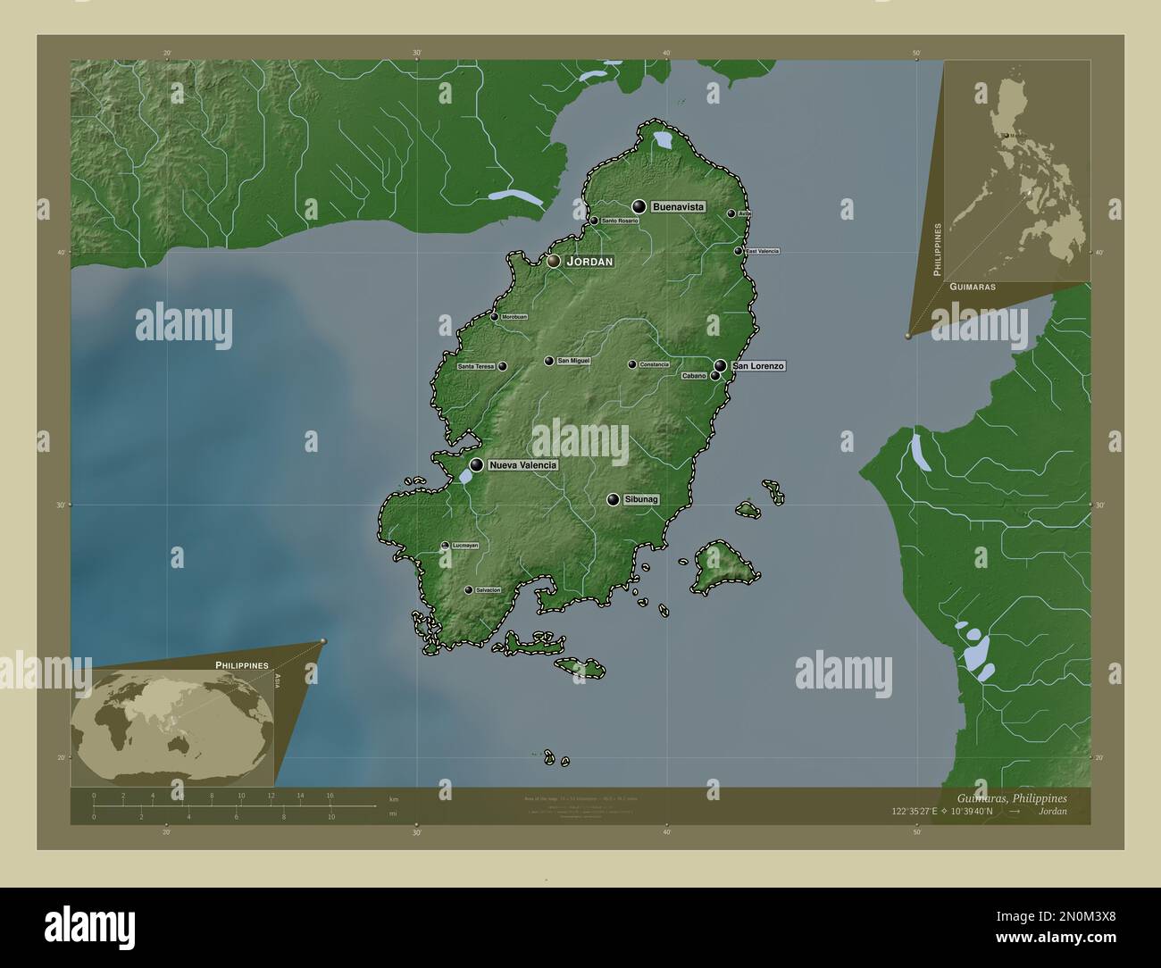 Guimaras, province of Philippines. Elevation map colored in wiki style ...
