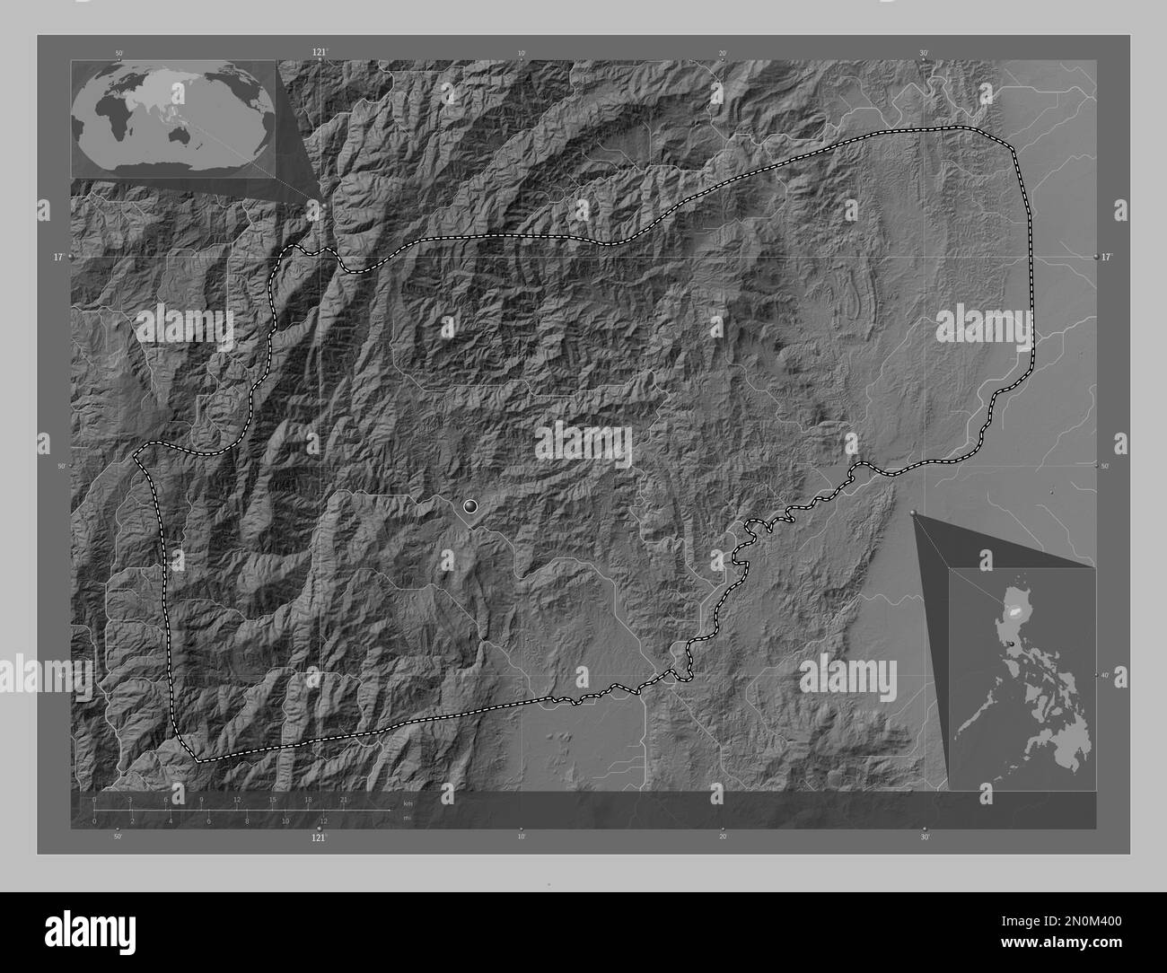 Ifugao, province of Philippines. Grayscale elevation map with lakes and ...