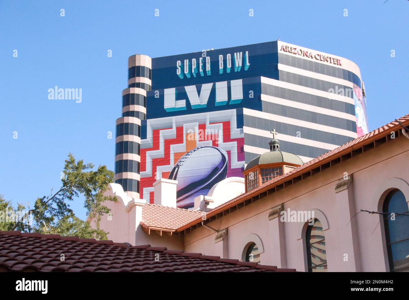 Banners and signage promoting Super Bowl LVII are prominently displayed ...