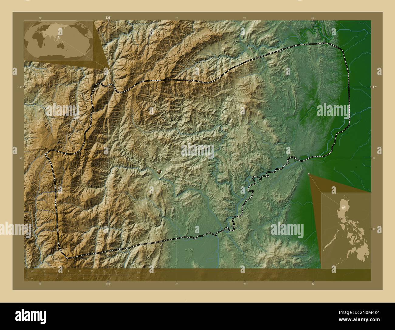 Ifugao, province of Philippines. Colored elevation map with lakes and ...