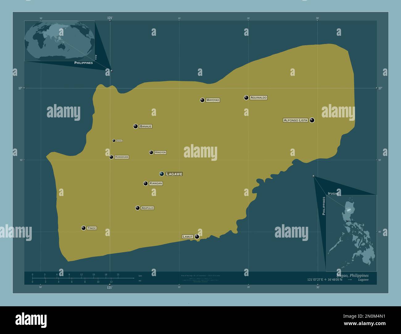 Ifugao, province of Philippines. Solid color shape. Locations and names ...