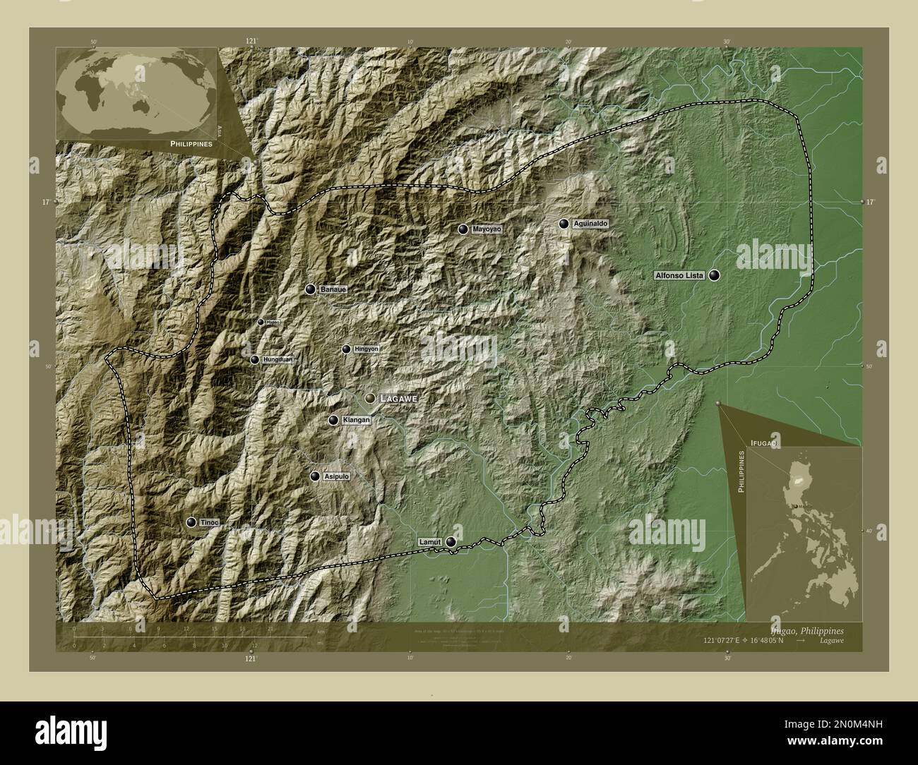 Ifugao, province of Philippines. Elevation map colored in wiki style ...