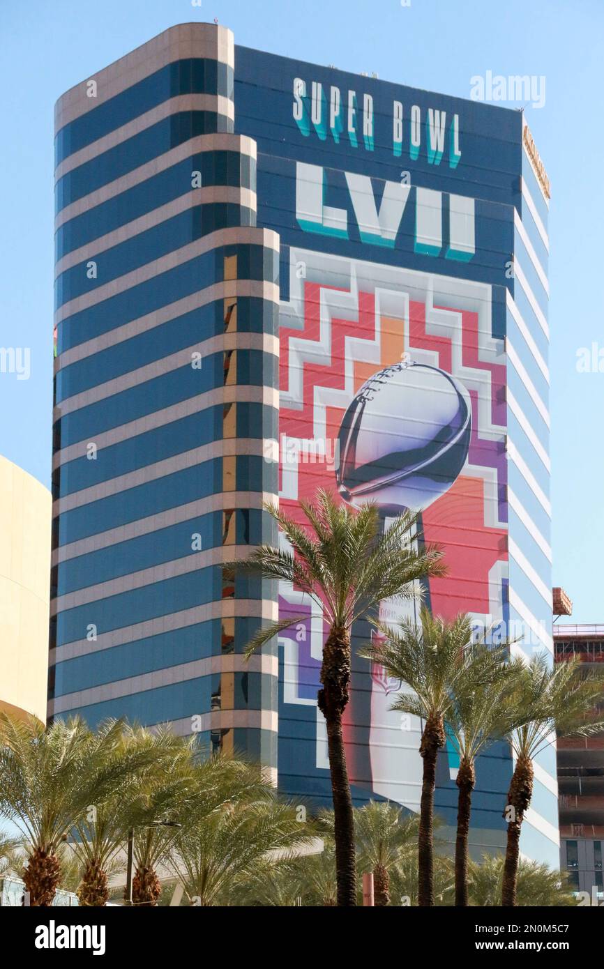 Banners and signage promoting Super Bowl LVII are prominently displayed ...