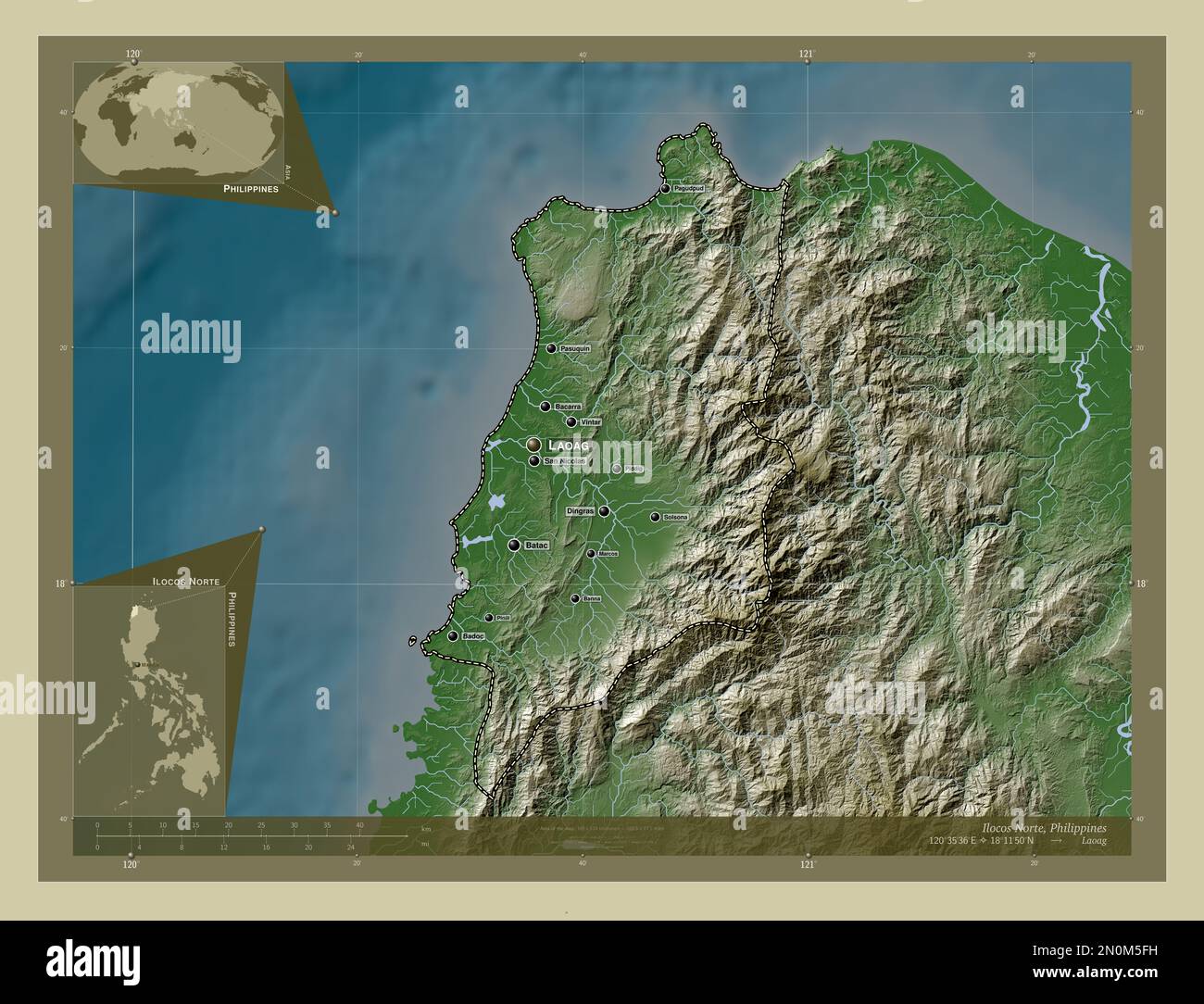 Ilocos Norte, province of Philippines. Elevation map colored in wiki ...