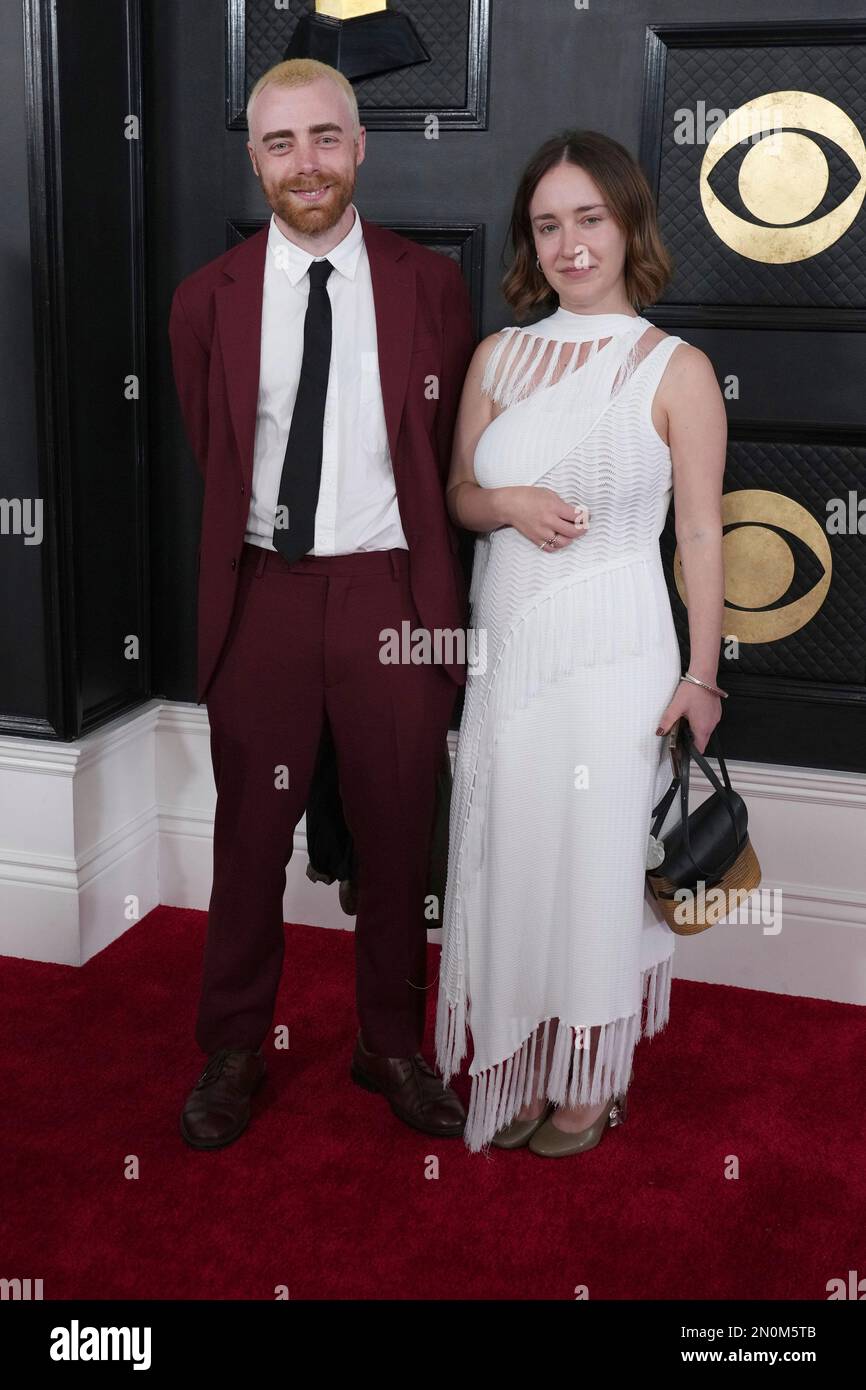 George Nicholas, left, and Ariel Bogle arrive at the 65th annual Grammy ...