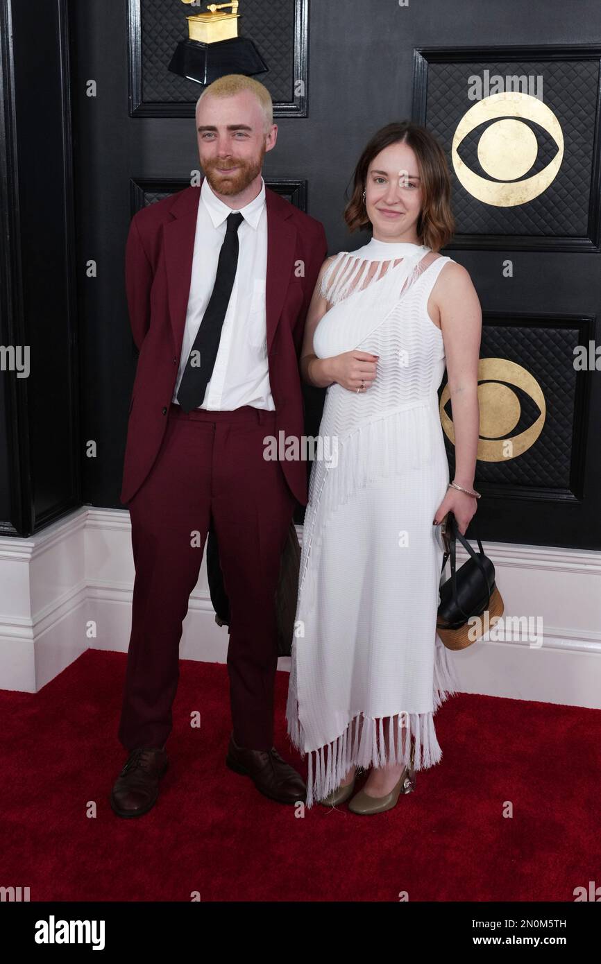 George Nicholas, left, and Ariel Bogle arrive at the 65th annual Grammy ...