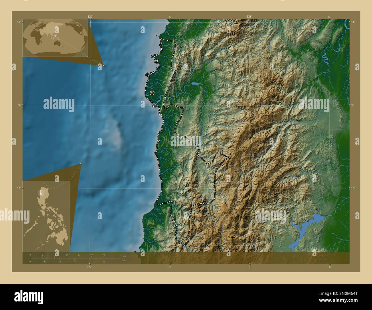 Ilocos Sur, province of Philippines. Colored elevation map with lakes ...