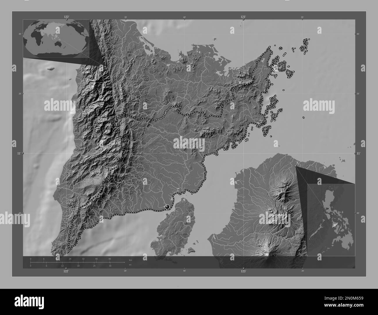Iloilo, province of Philippines. Bilevel elevation map with lakes and ...