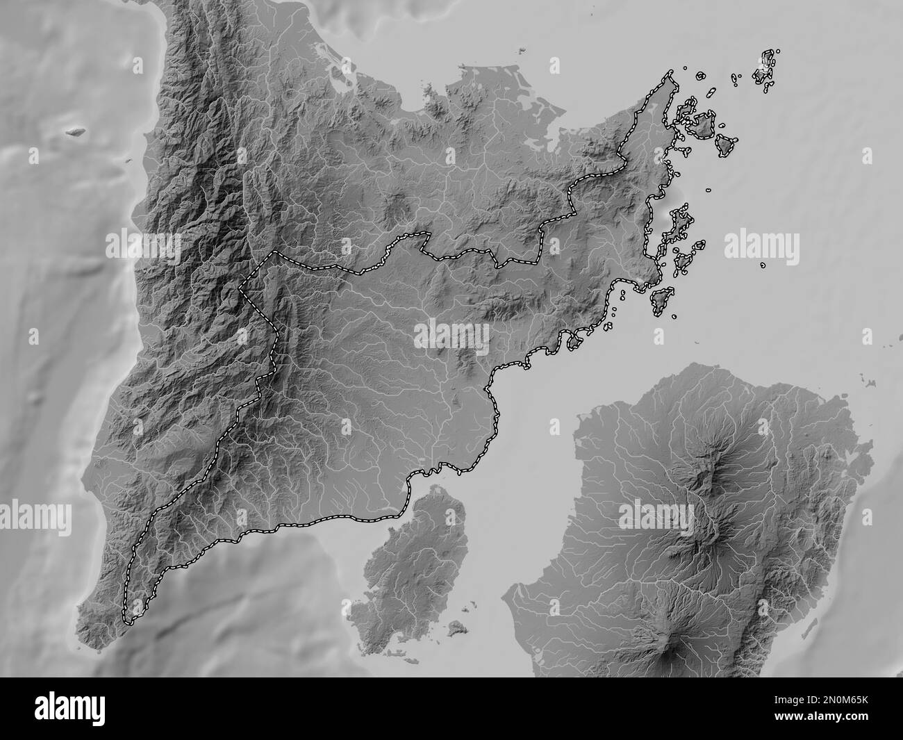 Iloilo, province of Philippines. Grayscale elevation map with lakes and ...