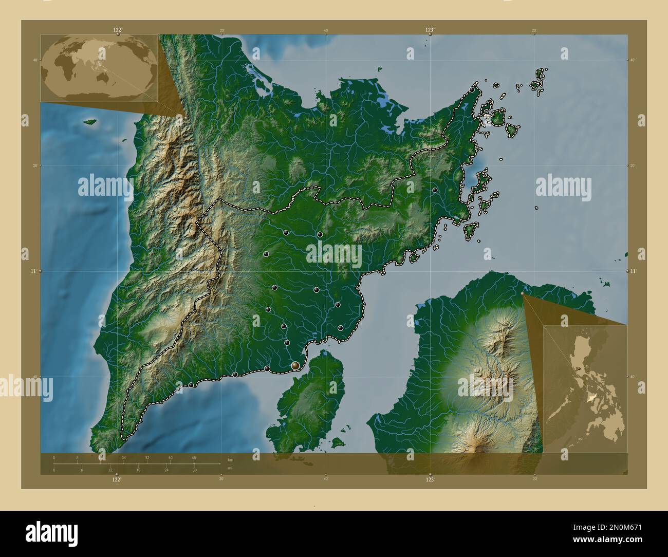 Iloilo, province of Philippines. Colored elevation map with lakes and ...