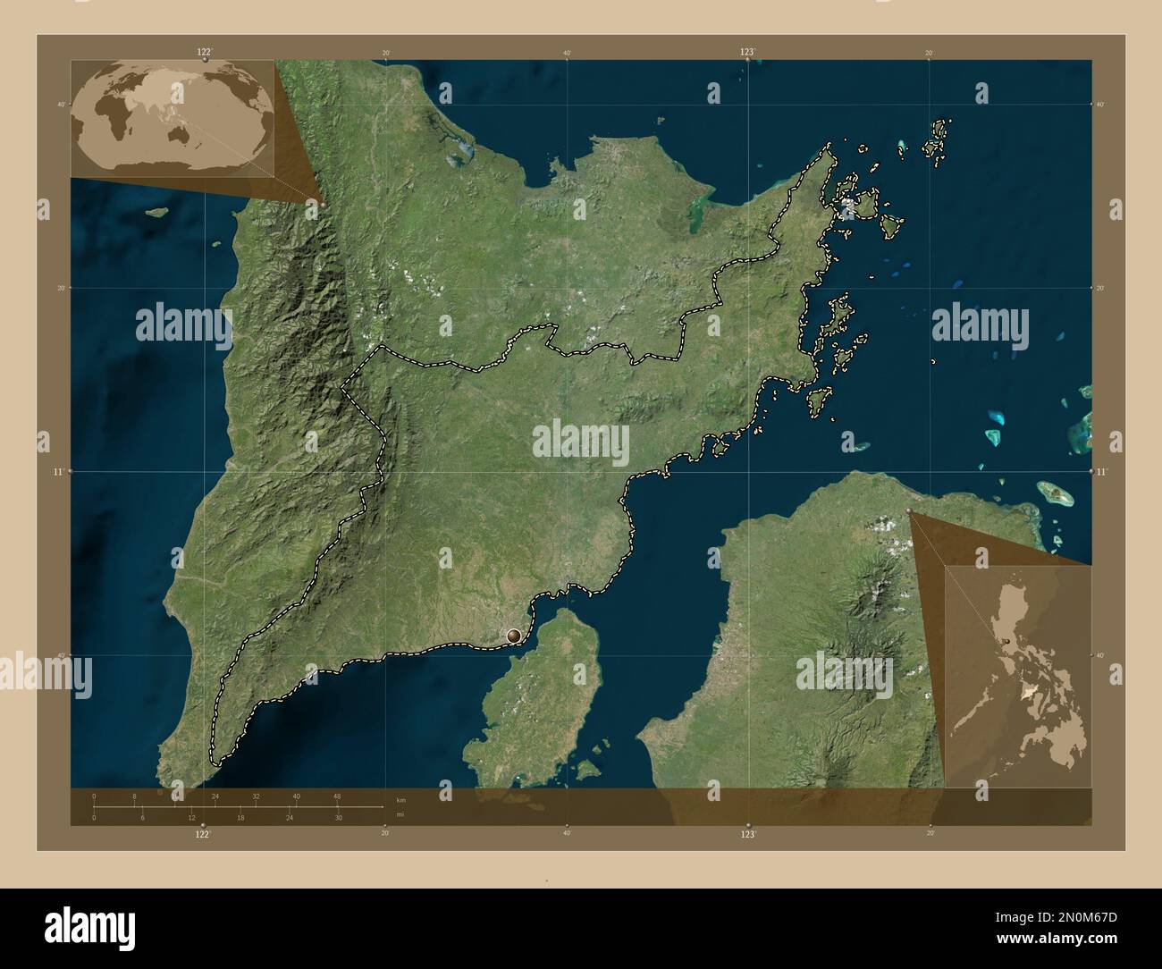Iloilo, province of Philippines. Low resolution satellite map. Corner ...
