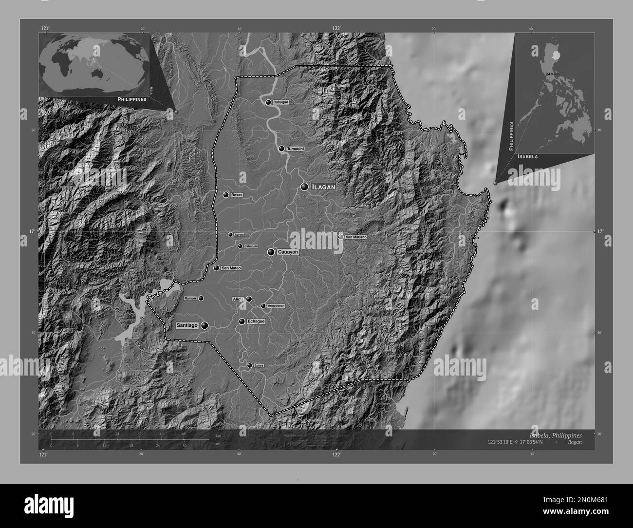 Isabela, province of Philippines. Bilevel elevation map with lakes and ...