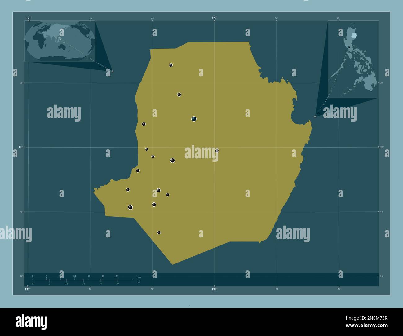 Isabela, province of Philippines. Solid color shape. Locations of major ...
