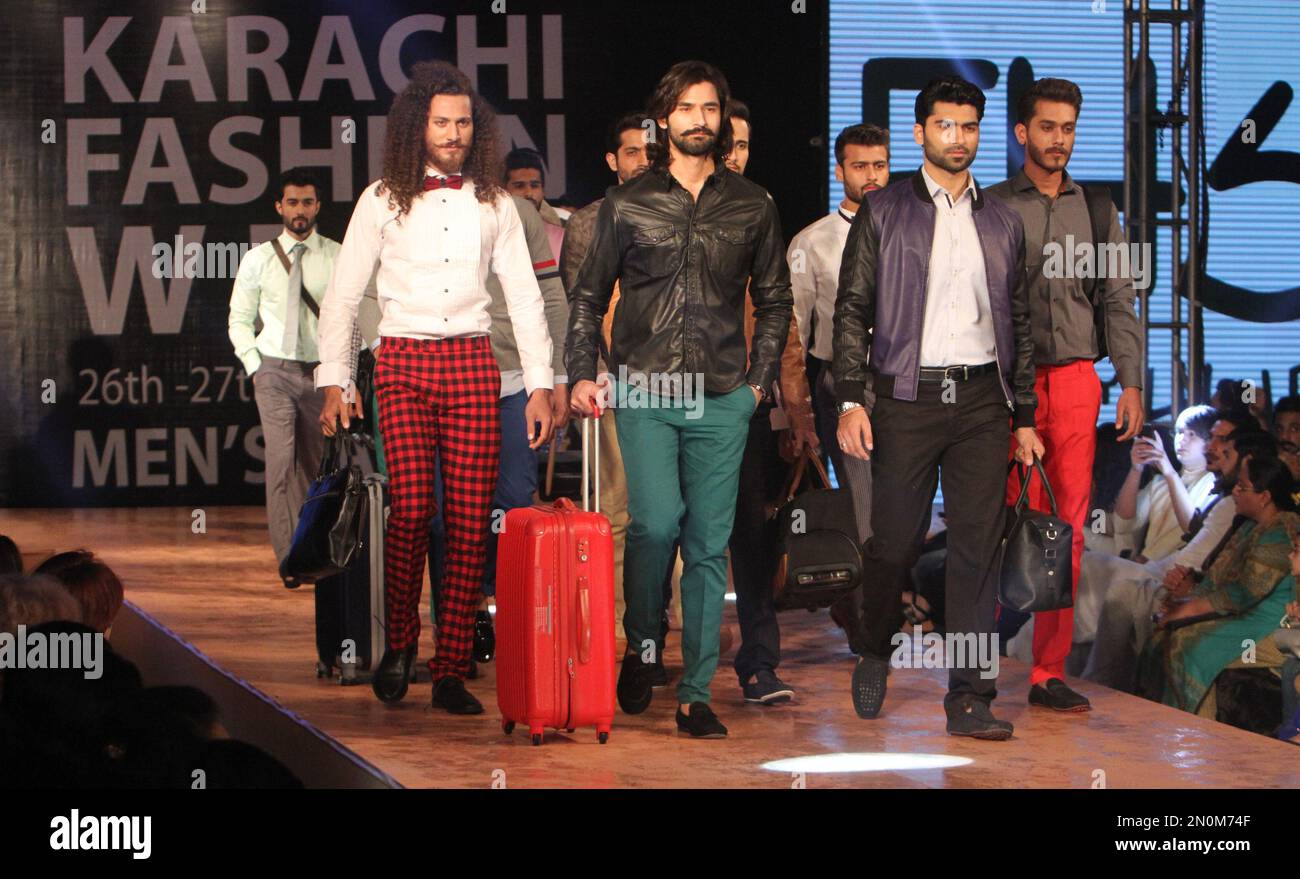 Models present creations by Pakistani fashion designers FHS and HUB ...