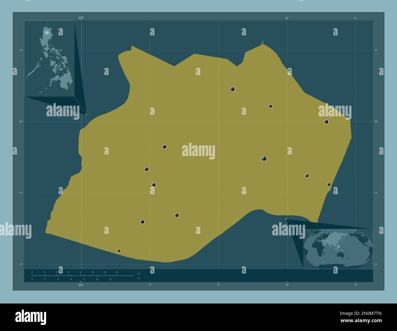 Kalinga, province of Philippines. Solid color shape. Locations of major ...
