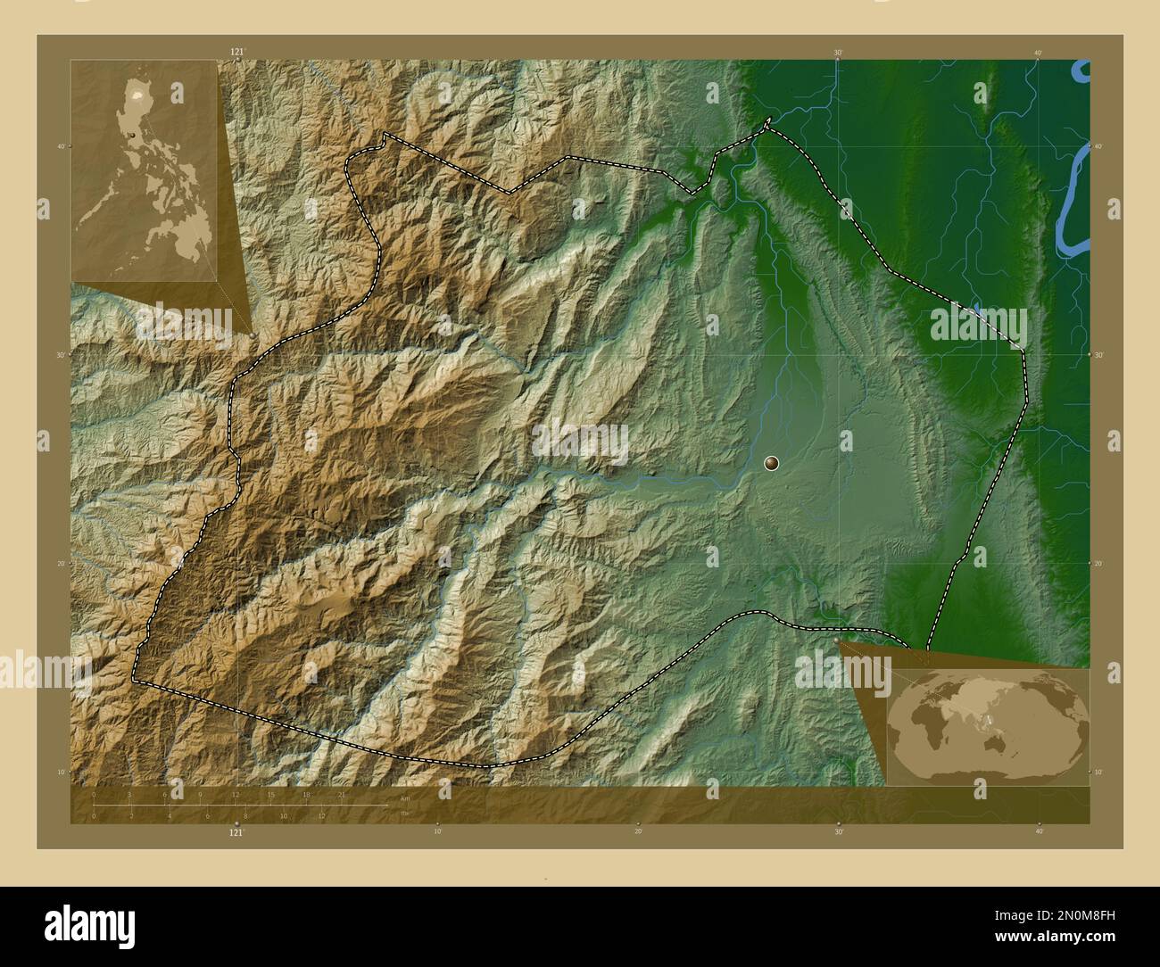 Kalinga, province of Philippines. Colored elevation map with lakes and ...