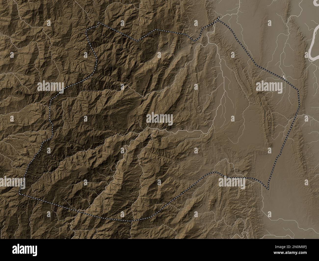 Kalinga, province of Philippines. Elevation map colored in sepia tones ...