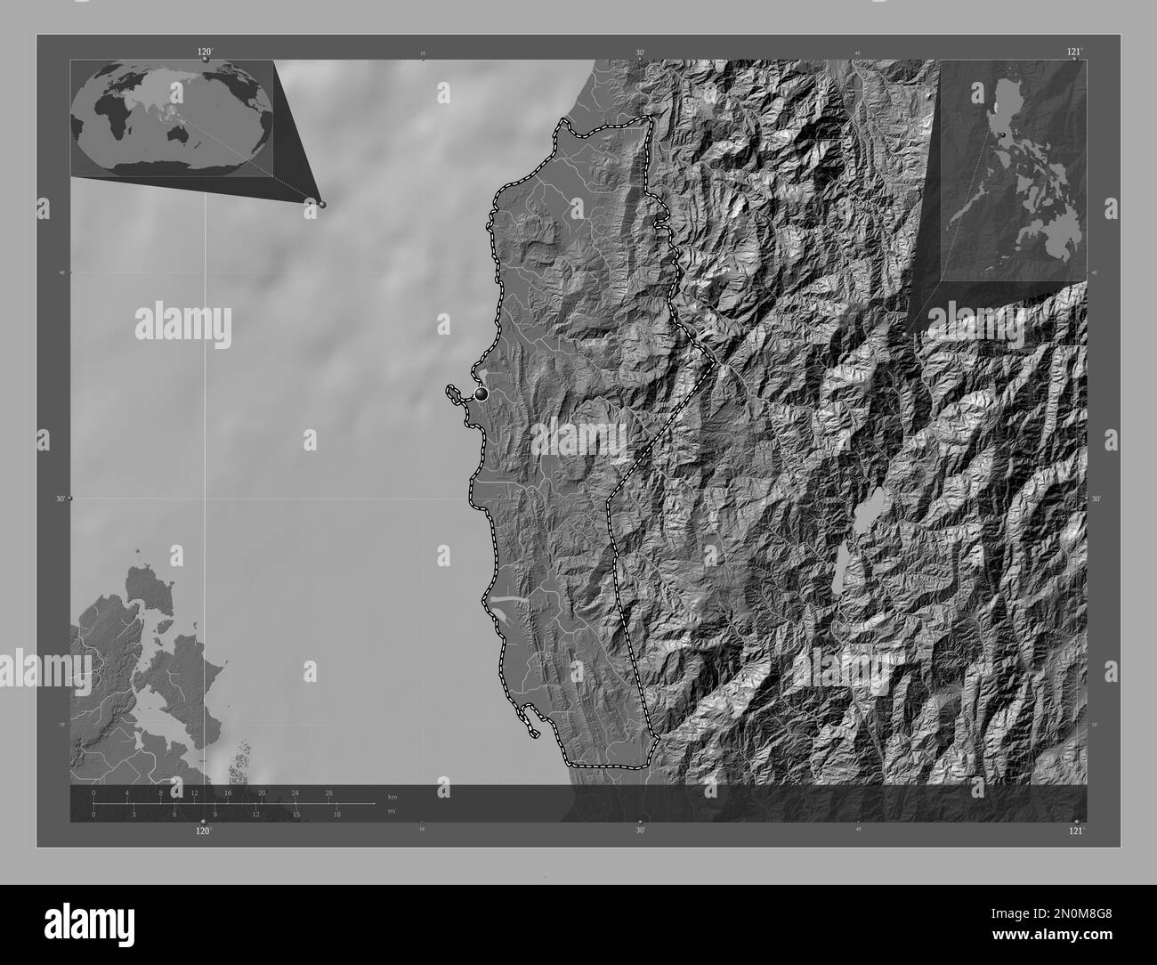 La Union, province of Philippines. Bilevel elevation map with lakes and ...