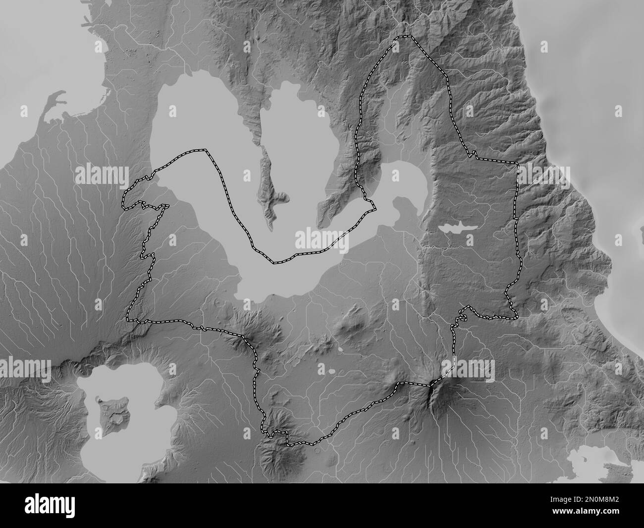Laguna, province of Philippines. Grayscale elevation map with lakes and ...