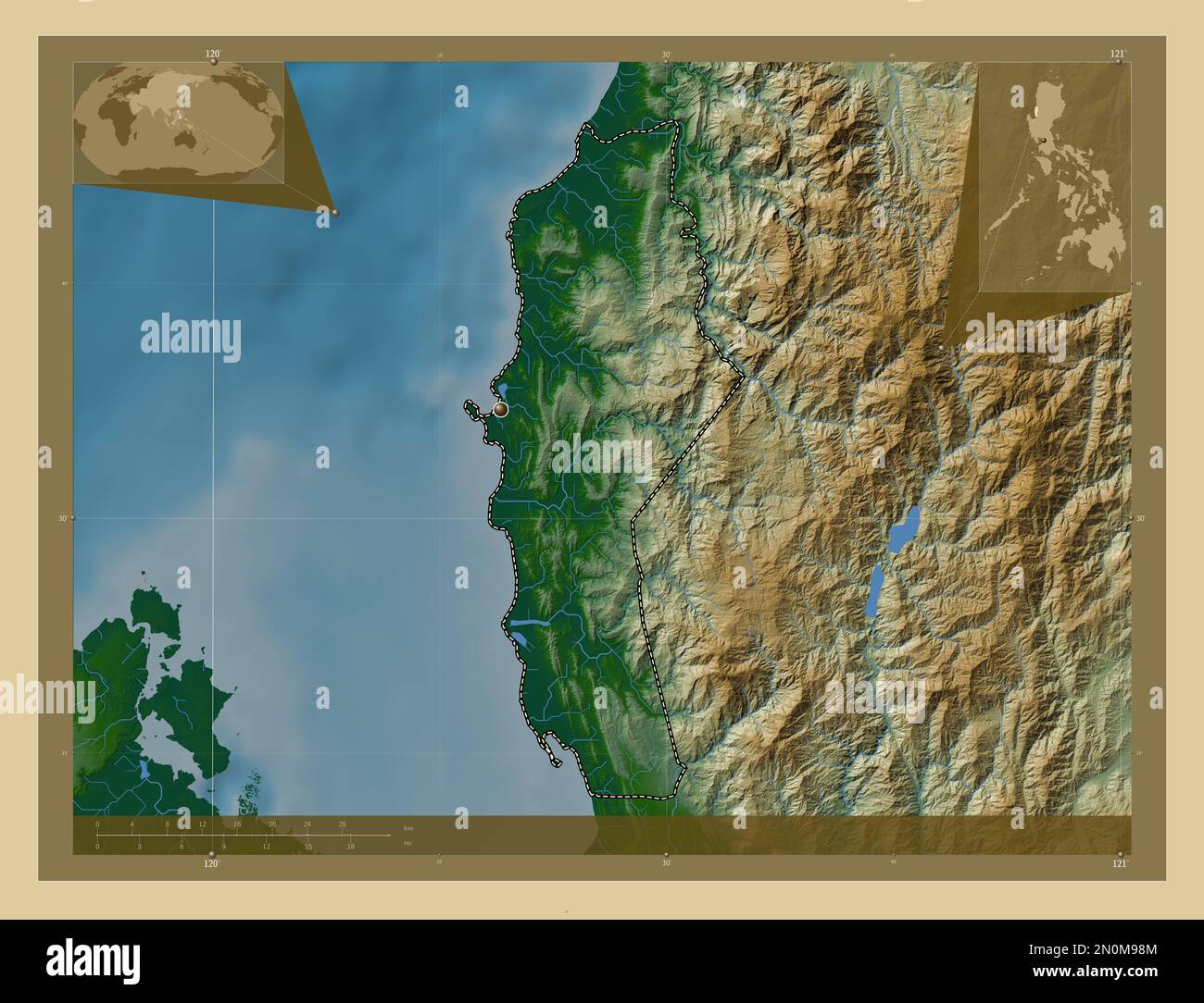 La Union, province of Philippines. Colored elevation map with lakes and ...