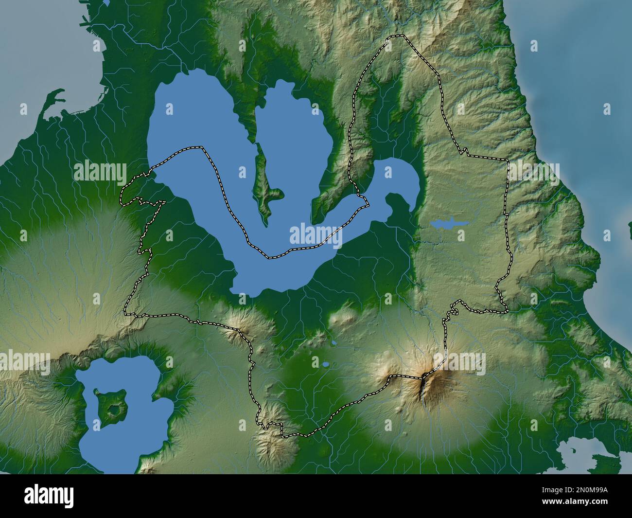 Laguna, province of Philippines. Colored elevation map with lakes and ...