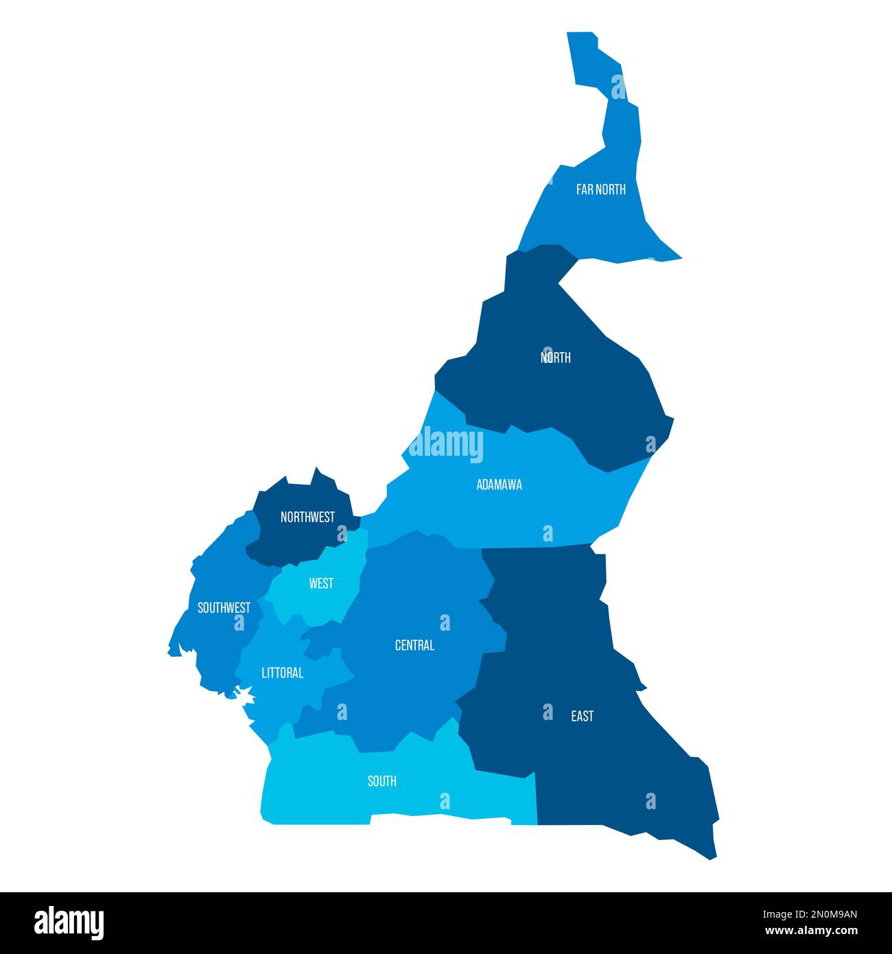 Cameroon political map of administrative divisions - regions. Flat blue ...